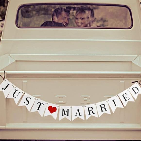 Art | Vintage Just Married Banner Wedding Bunting Photo Booth Props ...